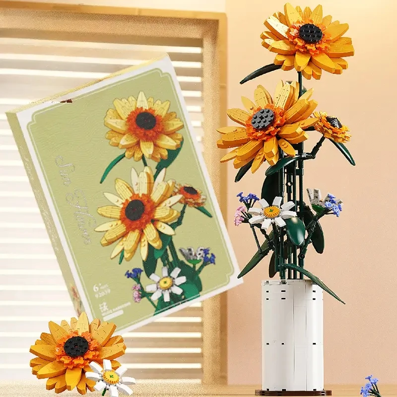 Sunflower-Building-Blocks-Sets-Flower-Bouquet-with-Vase-Flower-Garden ...