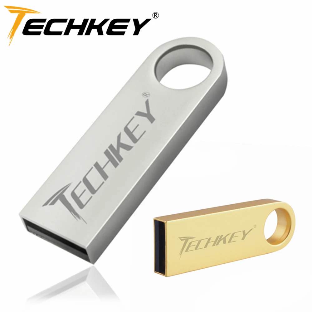 TECHKEY pendrive 128gb metal флешка waterproof usb flash drive 64GB silver pen drive 32gb 16gb ...
