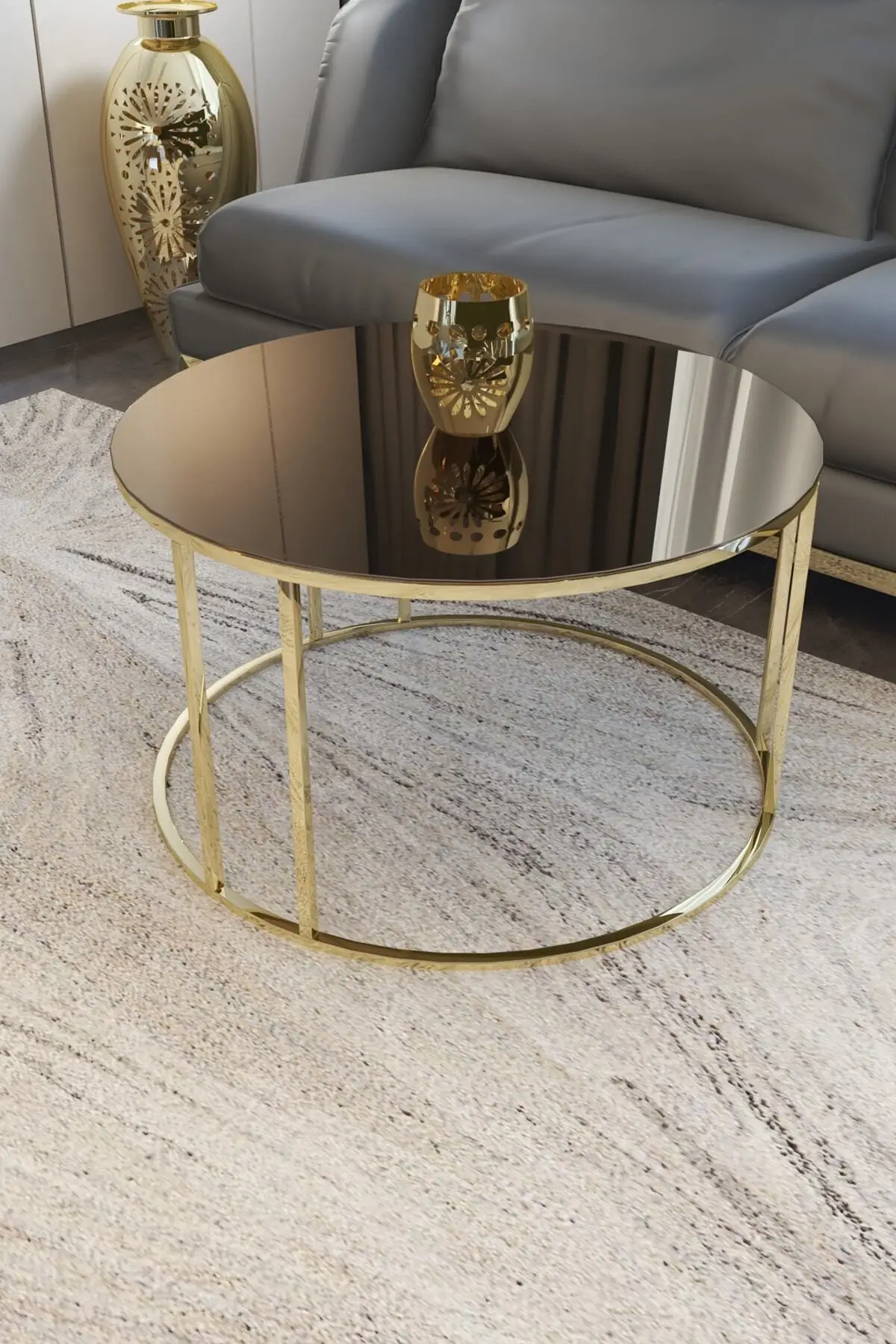 Gold-Metal-Center-Table-Unbreakable-Mirrored-Glass-Single-Scandinavian ...