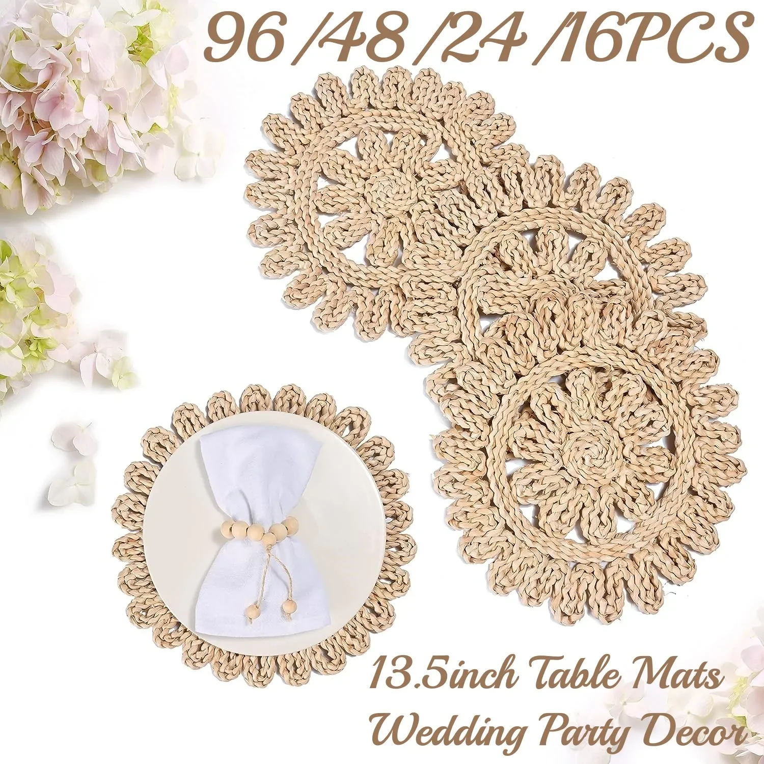 96-48-24-16PCS-Wedding-Boho-Table-Mats-Woven-Placemats-Straw-Braided ...