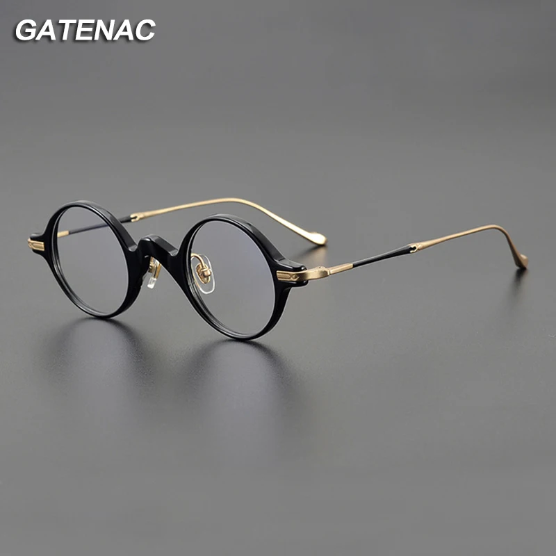 Vintage-Acetate-Titanium-Eyeglasses-Frame-Men-Round-Retro-Prescription ...
