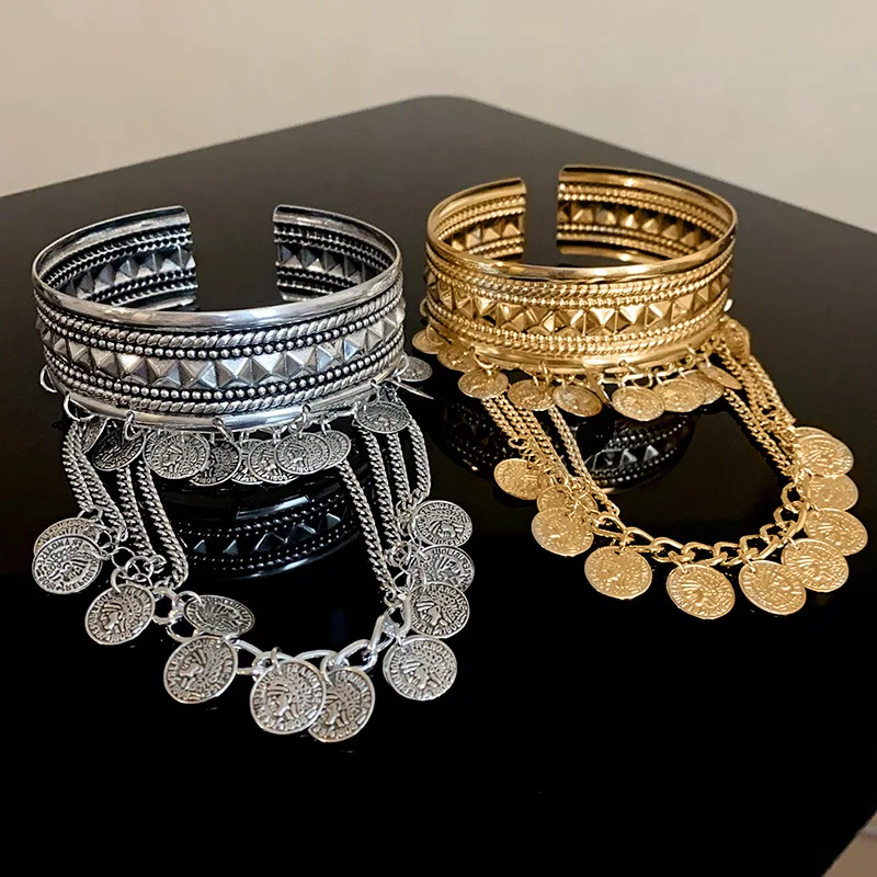 Light-Luxury-Round-Coin-Tassel-Open-Bangles-Niche-Creative-Design-Sense ...