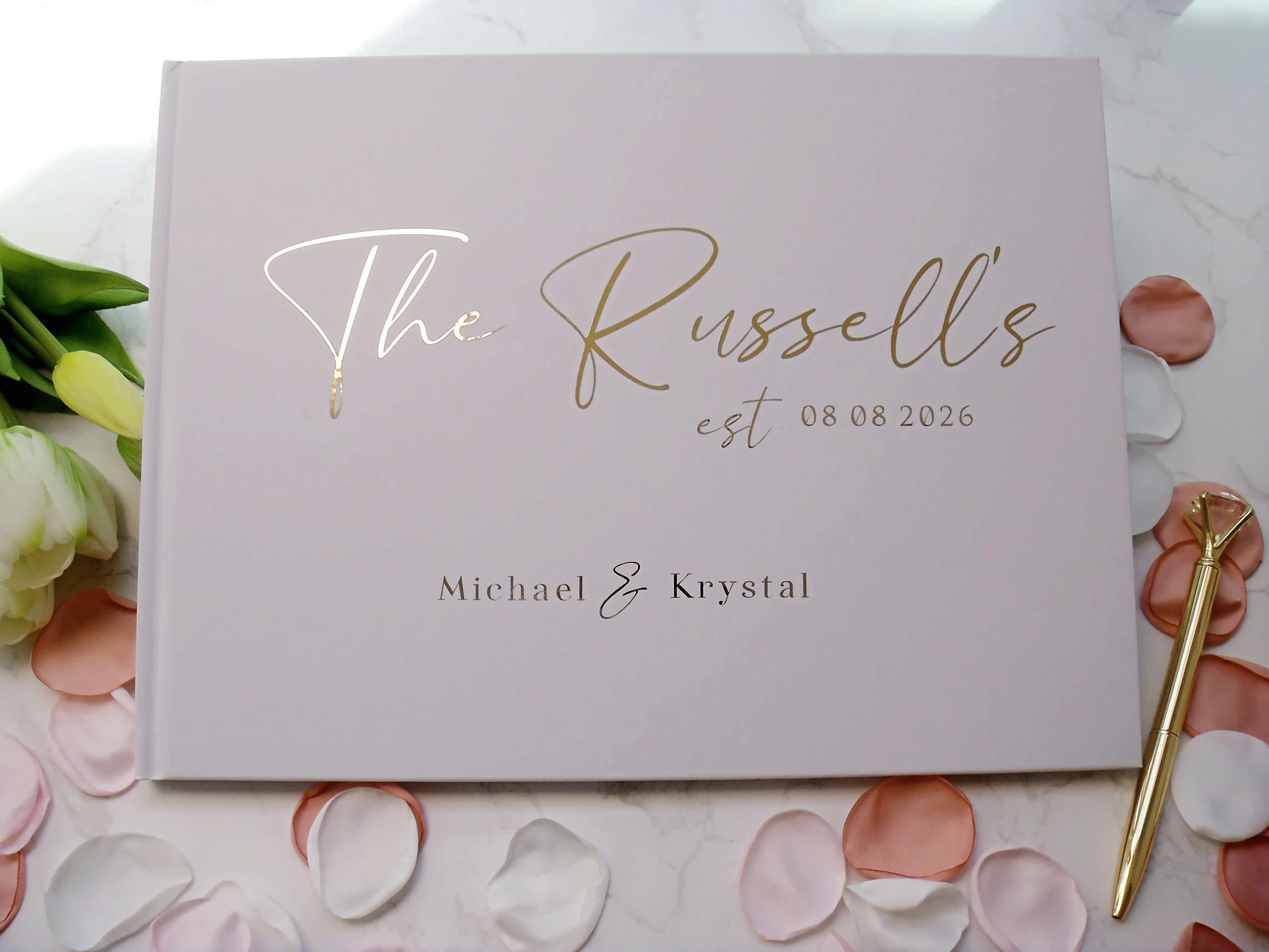 Free-ShiPersonalised-Wedding-White-Guest-Book-Custom-Elegant-Mr-and-Mrs ...