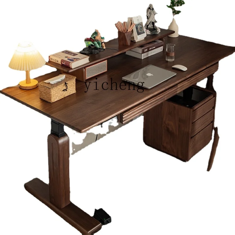Zf-Black-Walnut-Wood-Lifting-Computer-Desk-Simple-Solid-Wood-Office ...