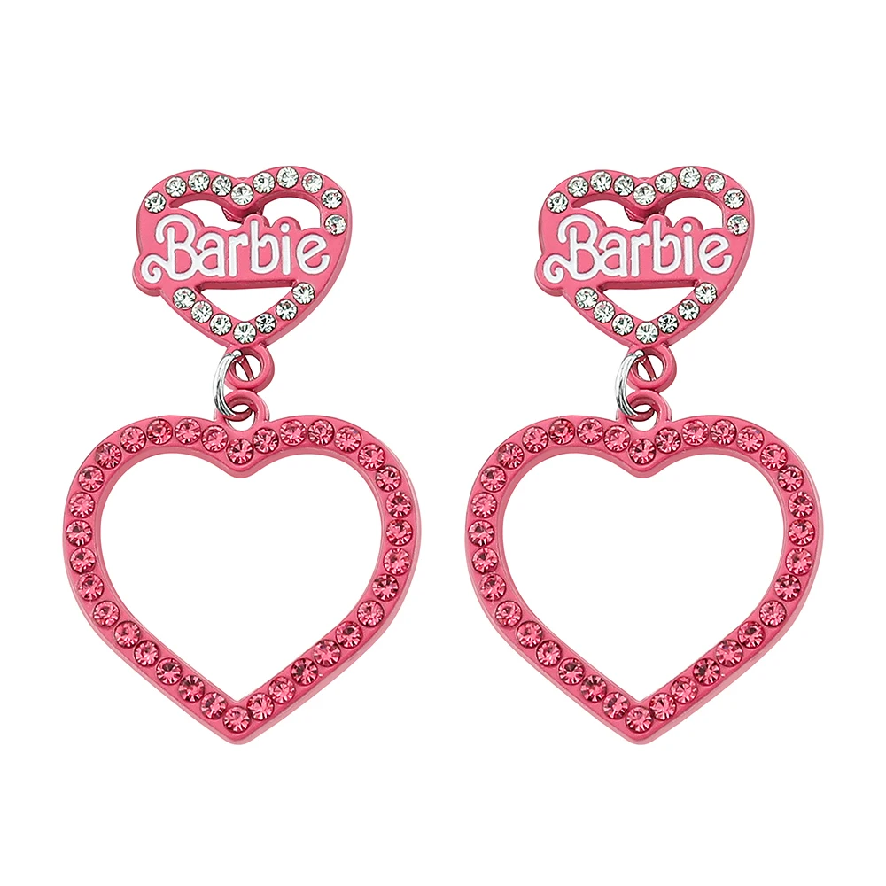 Kawaii-Barbie-Earrings-Pink-Letter-Barbie-Rhinestones-Heart-Shape-Metal ...