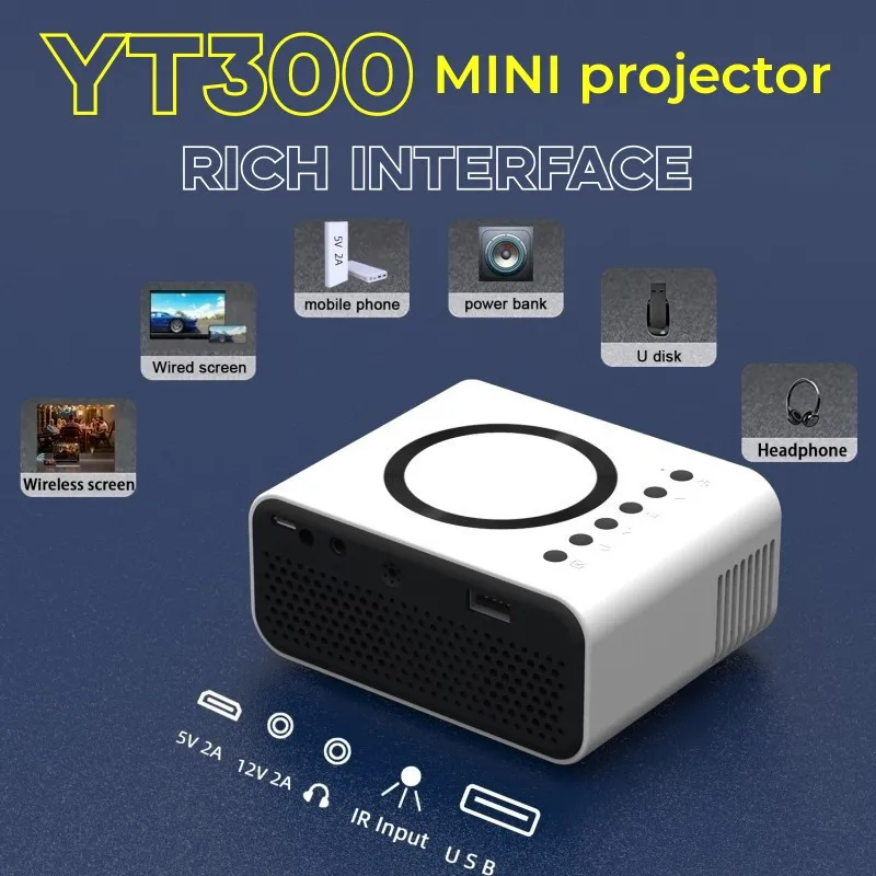 New YT300 Mini Projector Wired Wireless Same Screen Mobile Phone Home Theater Portable Rich ...