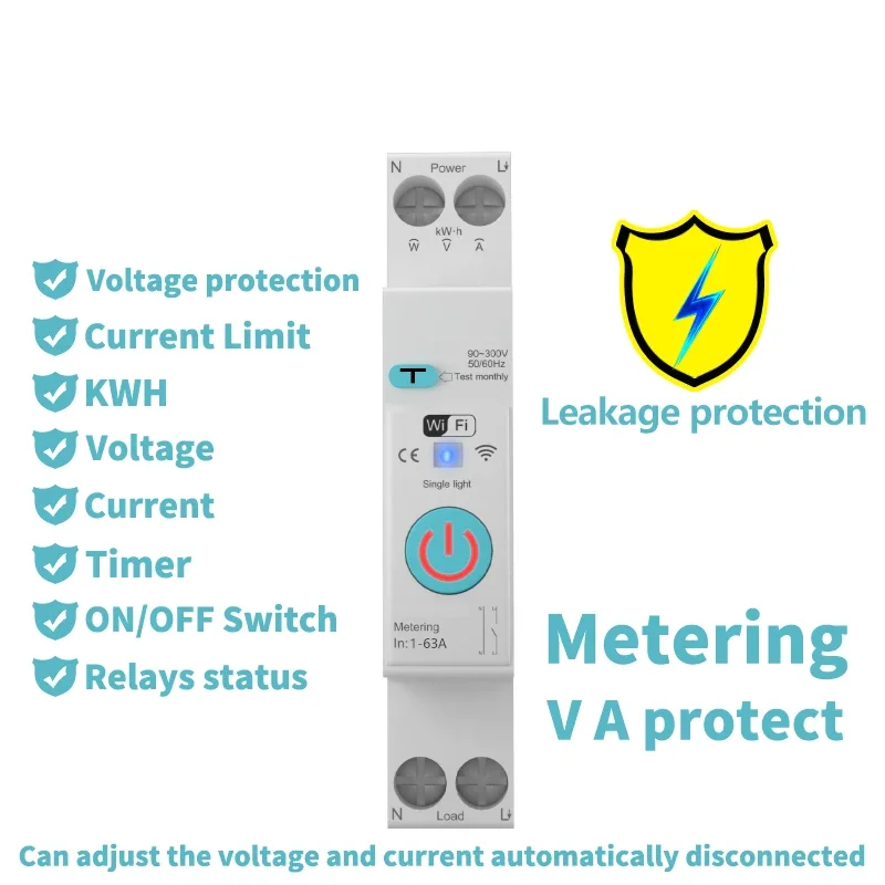 63A WIFI Smart Switch Energy Meter TUYA SMARTLIFE Metering Circuit ...