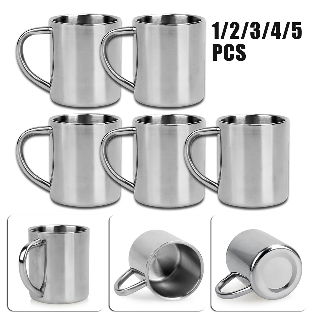 1 5PCS 스테인레스 스틸 머그컵 220ml 커피 와인 맥주 차 주스 더블 벽 스테인레스 스틸 커피 머그잔 컵| | - AliExpress