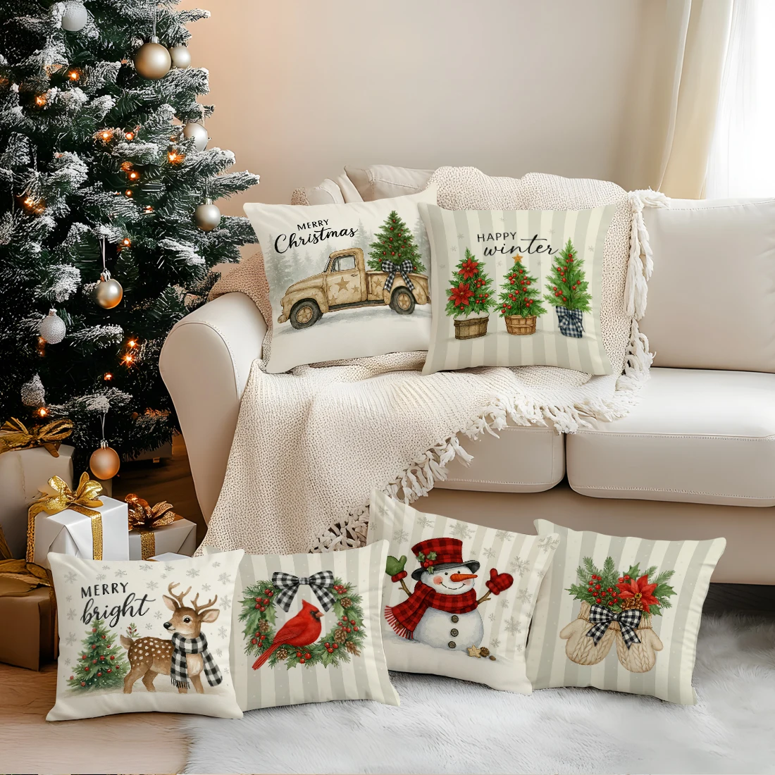 4/6 pçs conjunto flor de natal fronha impressa poliéster lance fronha ...