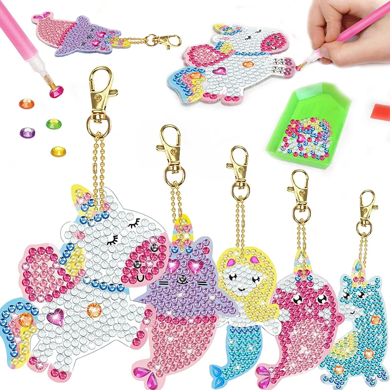 5pcs 5D Diamond Painting by Numbers Make Your Own GEM Keychains Unicorn ...