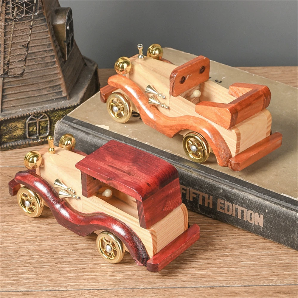 Wooden Retro Model Train Trucks Auto Ornaments Classic Car Toy Figurine ...