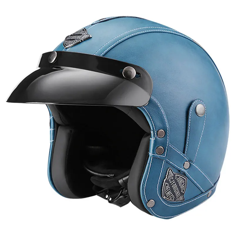 Retro helmet Motorcycle Vintage half helmet 3/4 Leather Helmet ...