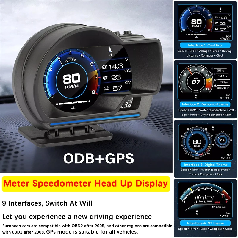 Newest OBD2&GPS Car Head Up Display Smart Car HUD P6 Turbo Gauge ...