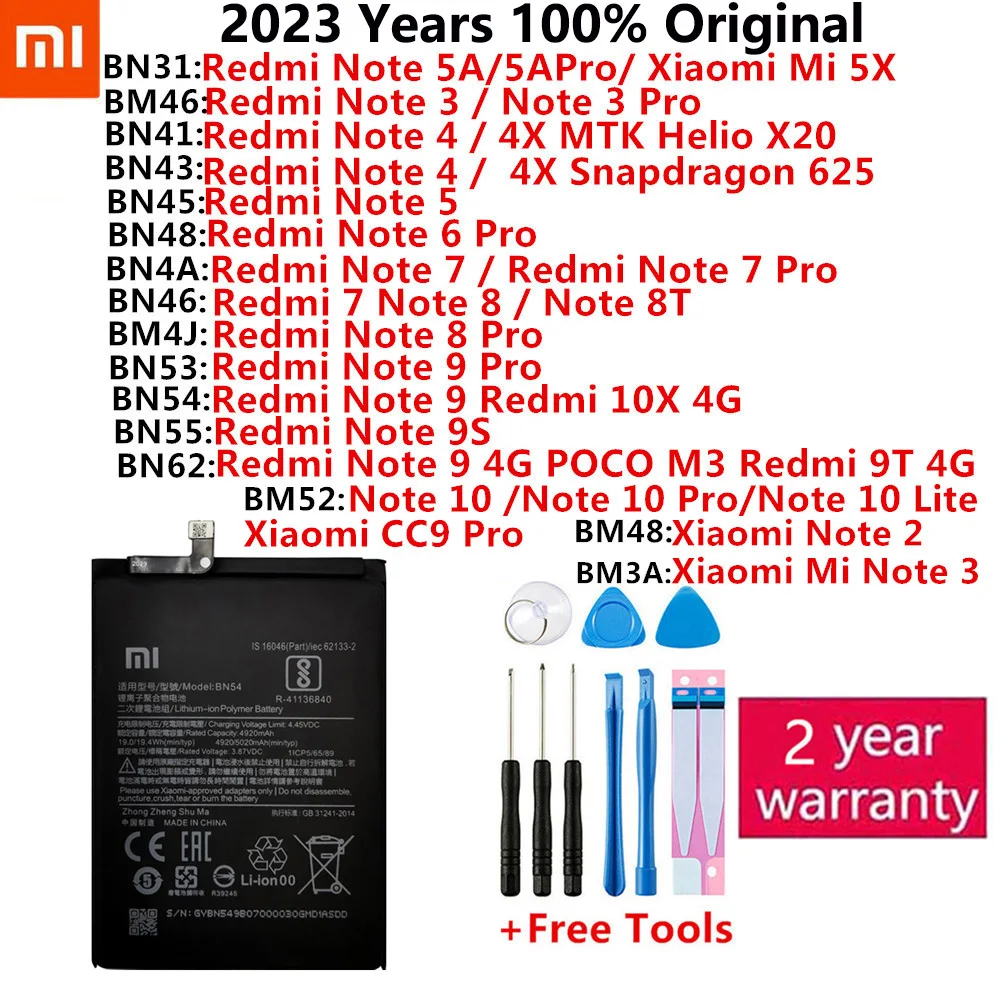 100% Da Bateria Original Xiaomi Redmi Hongmi Nota MI 2 3 4 4X 5A 5X 6 7 ...