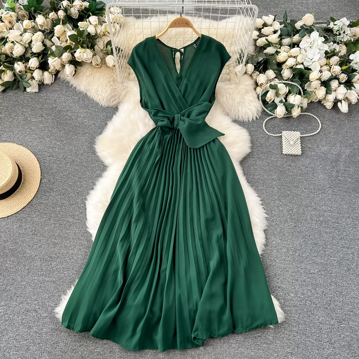 Robe-longue-fronc-e-vid-e-pour-femme-vert-solide-dos-nu-mode-f-minine ...