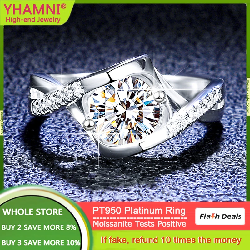 100% Natural Pt950 Platinum Rings Symmetrical Heart With Round 0.5ct/1ct Vvs1 D Color Moissanite ...