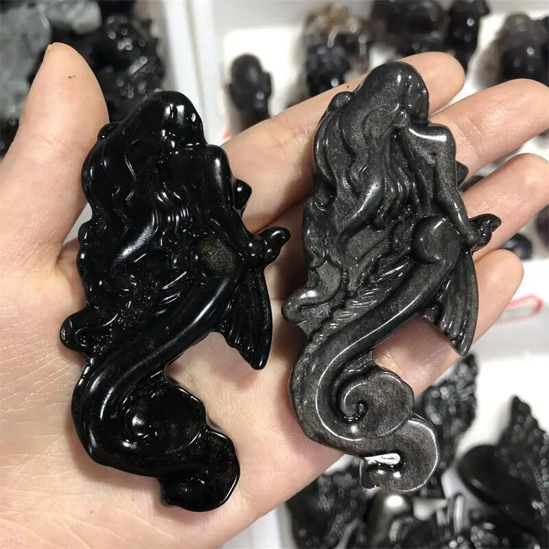 Natural-Obsidian-Crystal-Mermaid-Carving-Crystal-Statue-Home-Healing ...