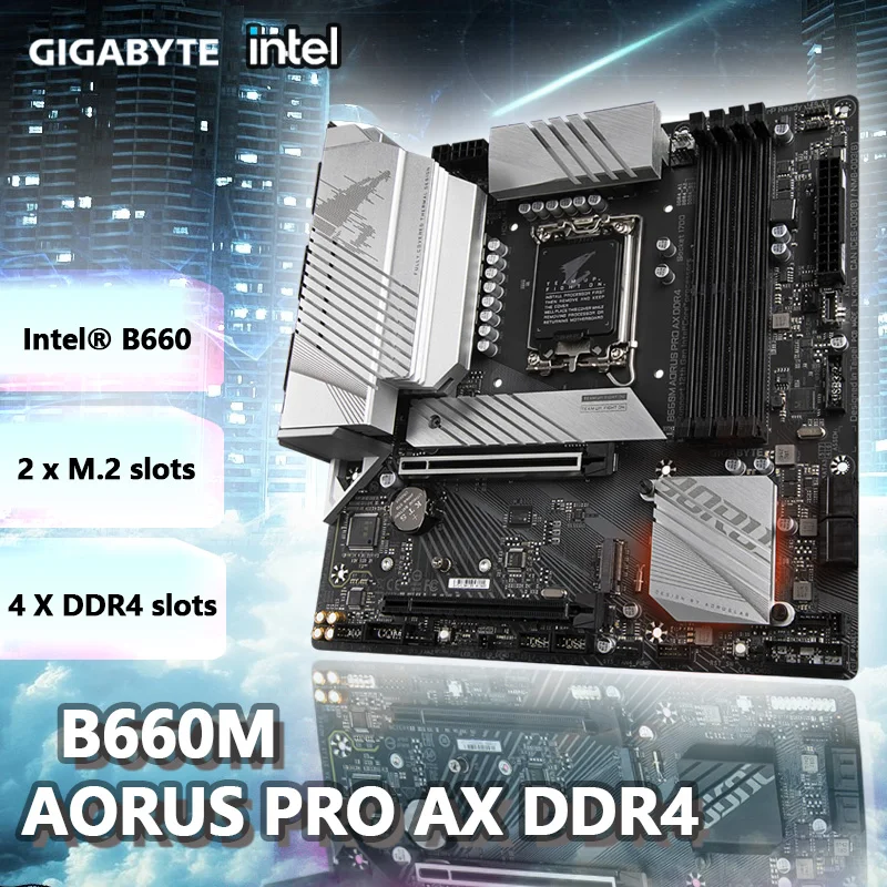GIGABYTE GA B660M AORUS PRO AX DDR4 NOVA Intel®B660 DDR4 WIFI PCI E 4,0 5333(O.C.) Soquete LGA ...