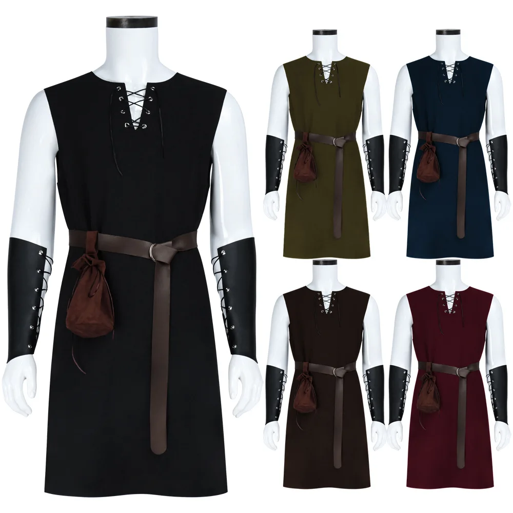 Mens Medieval Viking Vest Vintage Sleeveless Jacket Long Knight Surcoat ...