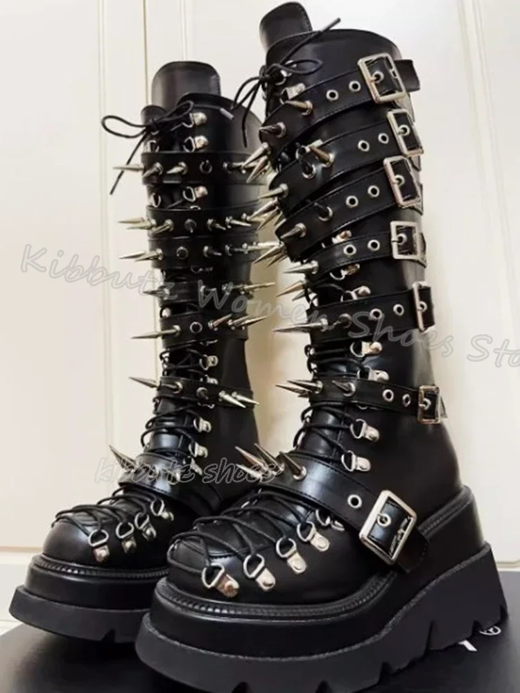 Botas hasta la rodilla con remaches para mujer, zapatos góticos Rock ...