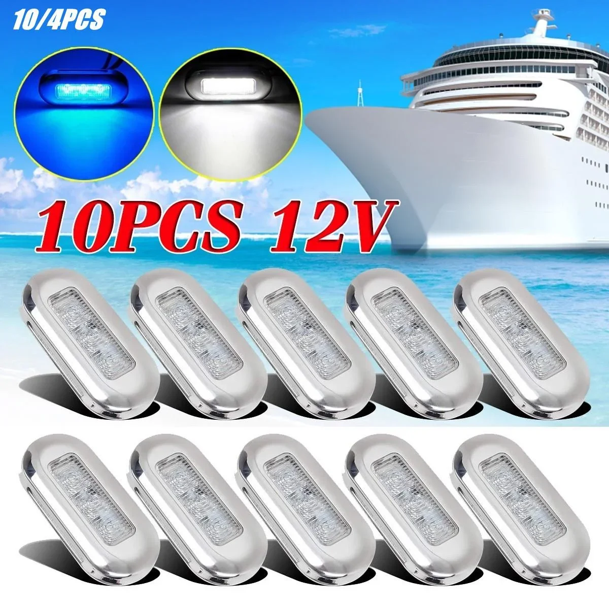 10-p-s-12v-iate-barco-marinho-montagem-nivelada-lente-clara-led-oblongo ...