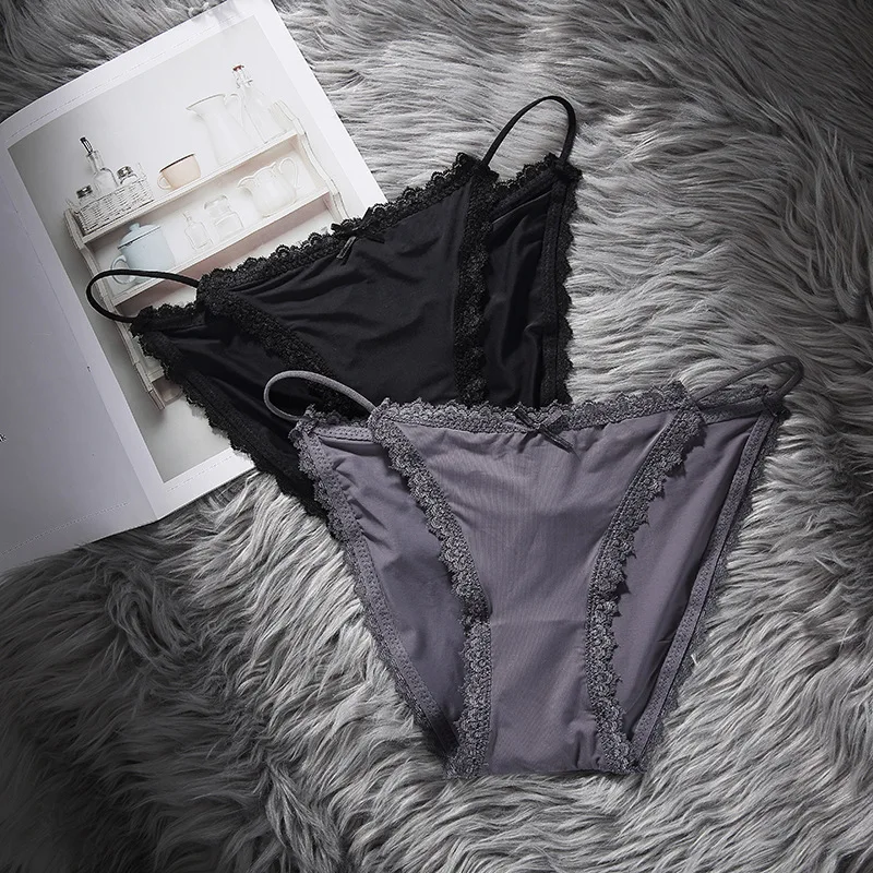 3-Articles-Solid-Cute-Lace-Bow-Knot-Semi-Sheer-Briefs-Comfy-Breathable ...