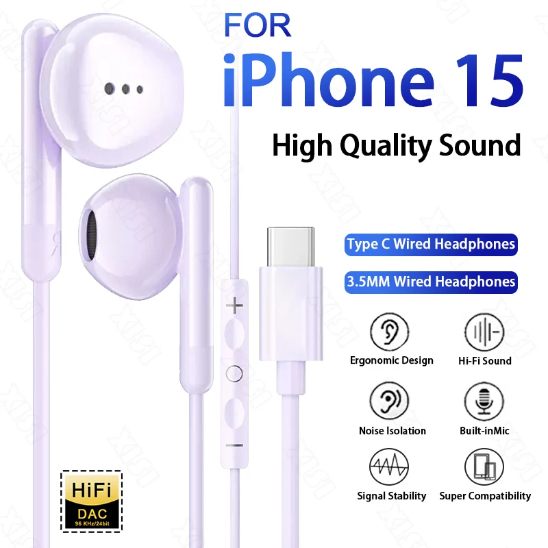 USB-C-Wired-Headphones-HiFi-Surround-Sound-Stereo-3-5mm-Wired-Headset ...