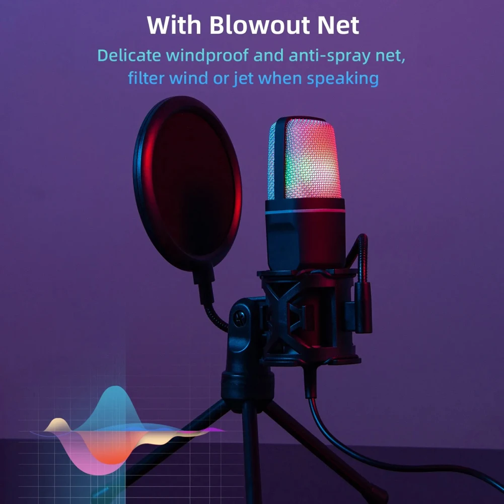 USB Wired Microphone Noise Reduction RGB Condensador Mic For Gaming ...