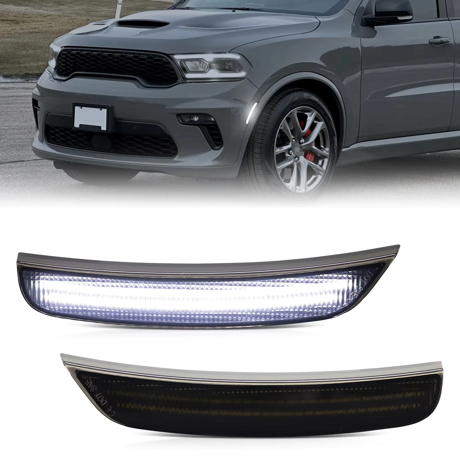 White 2 Lines LED Side Marker Lights For Dodge Durango 21-2025 Front ...