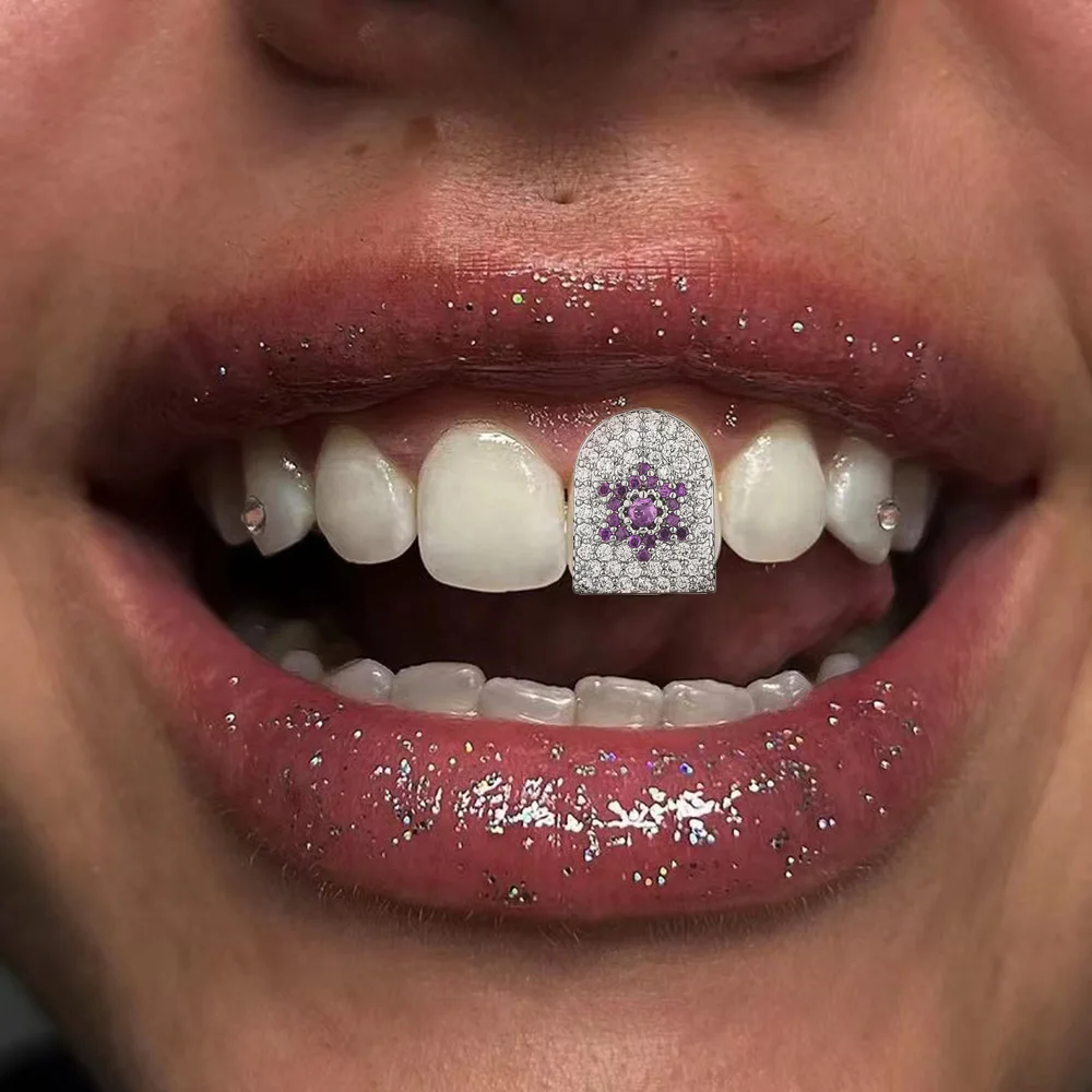 RACHELZ-Hip-Hop-Shiny-Purple-Sun-Zircon-Single-Teeth-Grillz-14K-Gold ...