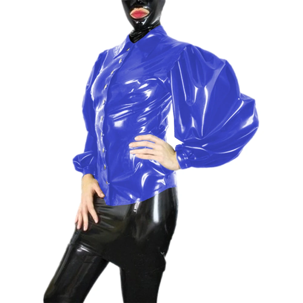 Punk Gothic Faux PVC Leather Shirts for Men and Women, Long Bubble ...