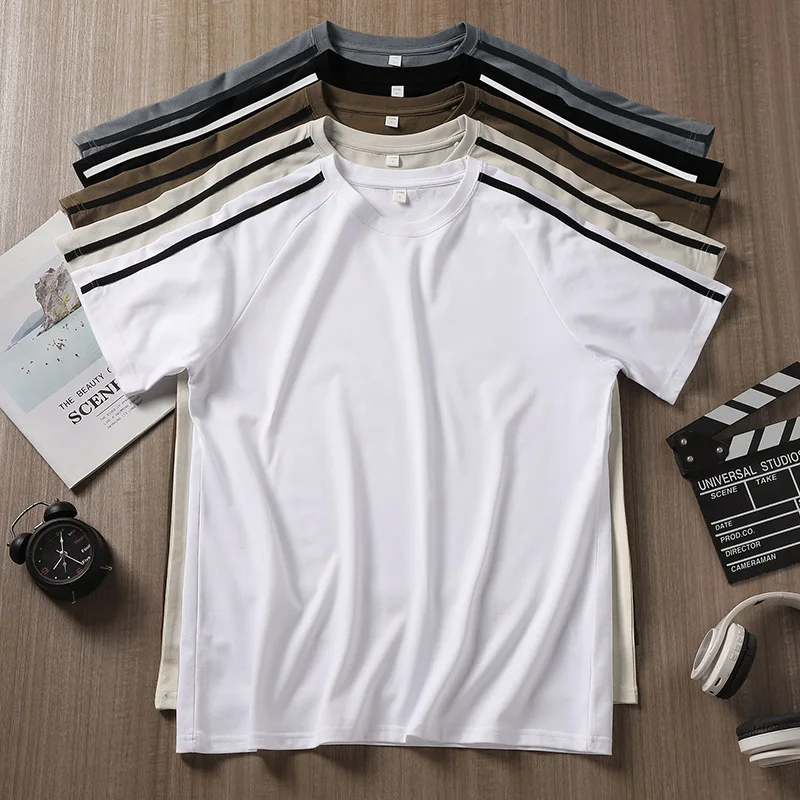 Side-Striped-Drop-shoulder-T-Shirt-for-Men-Large-Size-Short-Sleeve ...