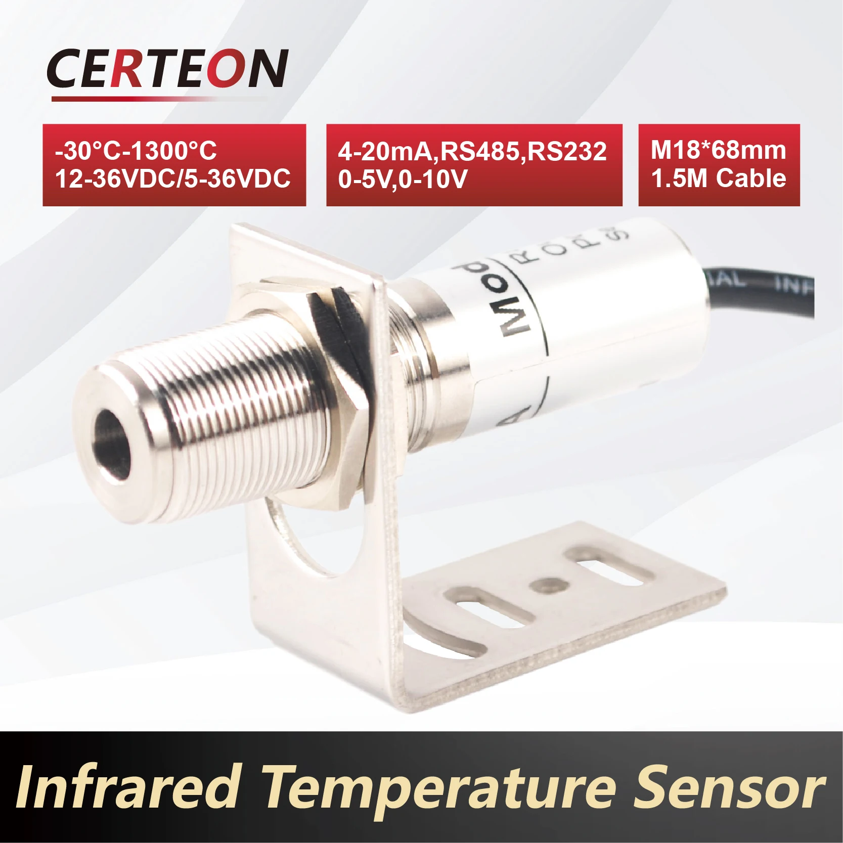 Compact Non-Contact Infrared Temperature Sensor 0-600°C 4-20mA/0-10V/0 ...