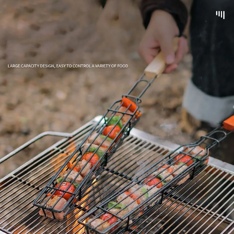 Outdoor-Wooden-Handle-Barbecue-Cage-Picnic-Barbecue-Tools-Camping-Meat-Vegetable-Barbecue-Net ...