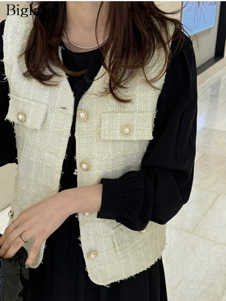 Summer-V-Neck-Vests-Coats-Women-Tweed-Fringe-Fashion-Pearl-Ladies ...