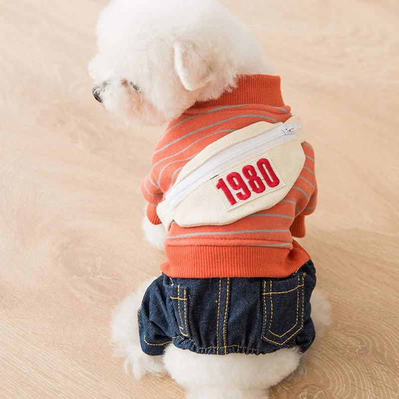 Winter Warm Dog Denim Clothes Pet Adorable Sweatshirt & Jeans Outfits ...
