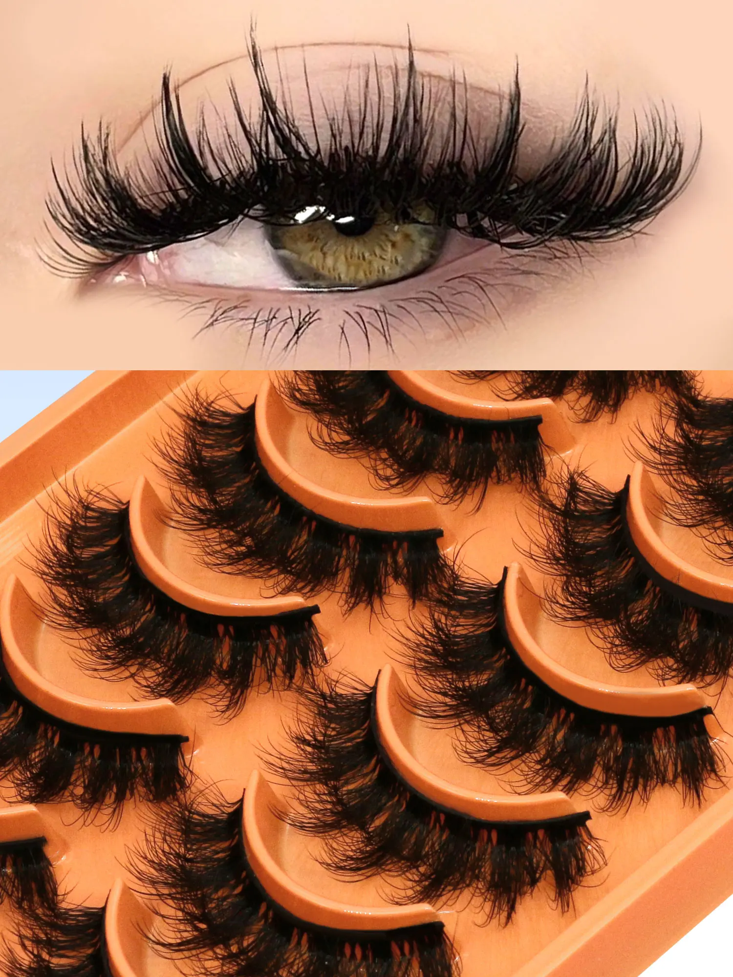 GROINNEYA Fluffy Faux Mink Lashes 8D Wispy Lashes Dramatic Long Thick ...