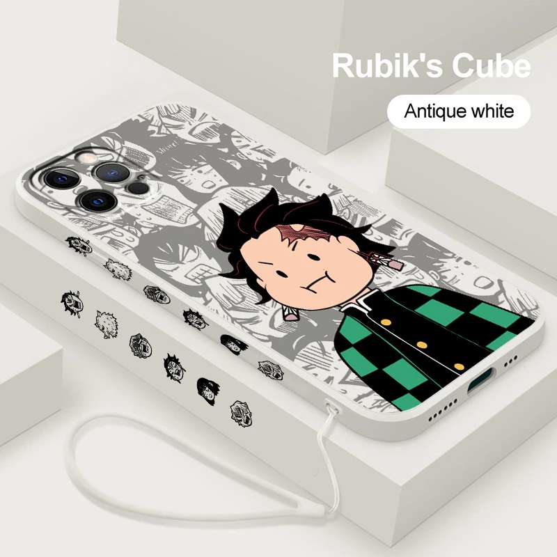 Demon Slayer Tanjirou Cute Liquid Left Rope Phone Case For Apple iPhone ...