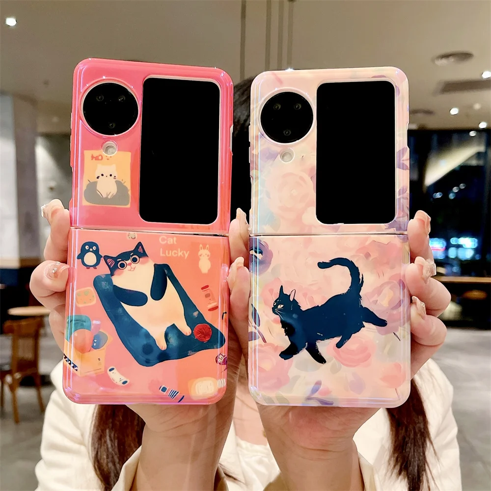 Blu-ray-Cute-cartoon-Cat-Phone-Case-For-OPPO-Find-N2-N3-Flip-PC-Hard ...