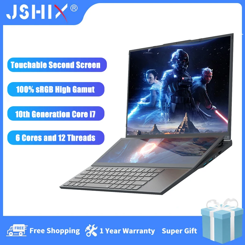 Jshix New Dual Screen Laptop Intel Core I7 10750h 16.1 Inch + 14.1 Inch ...