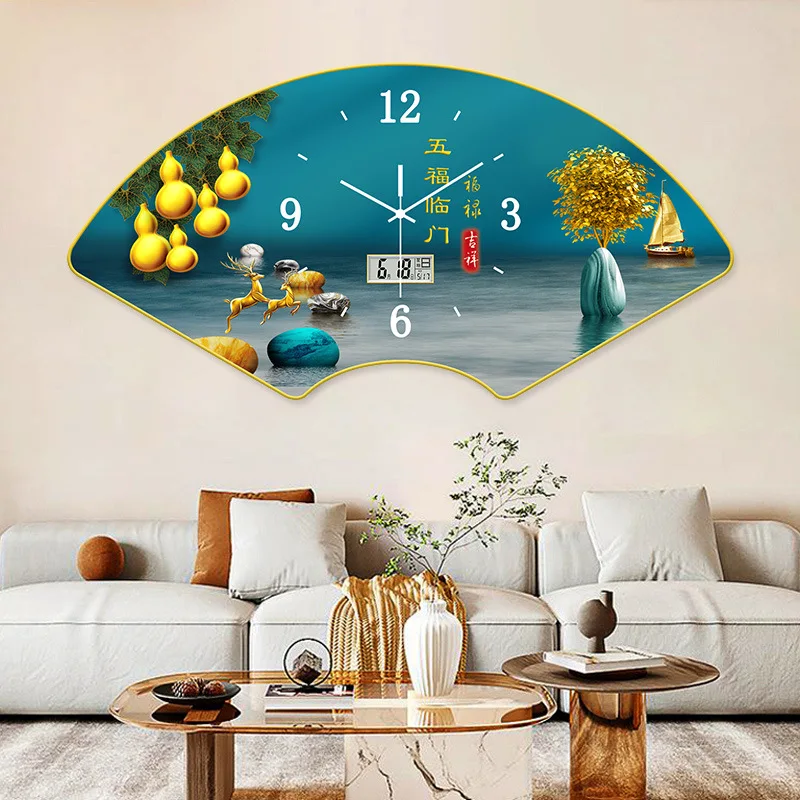Home Decor Fan-shaped Wall Hanging Clock Living Room Decoration Crystal ...