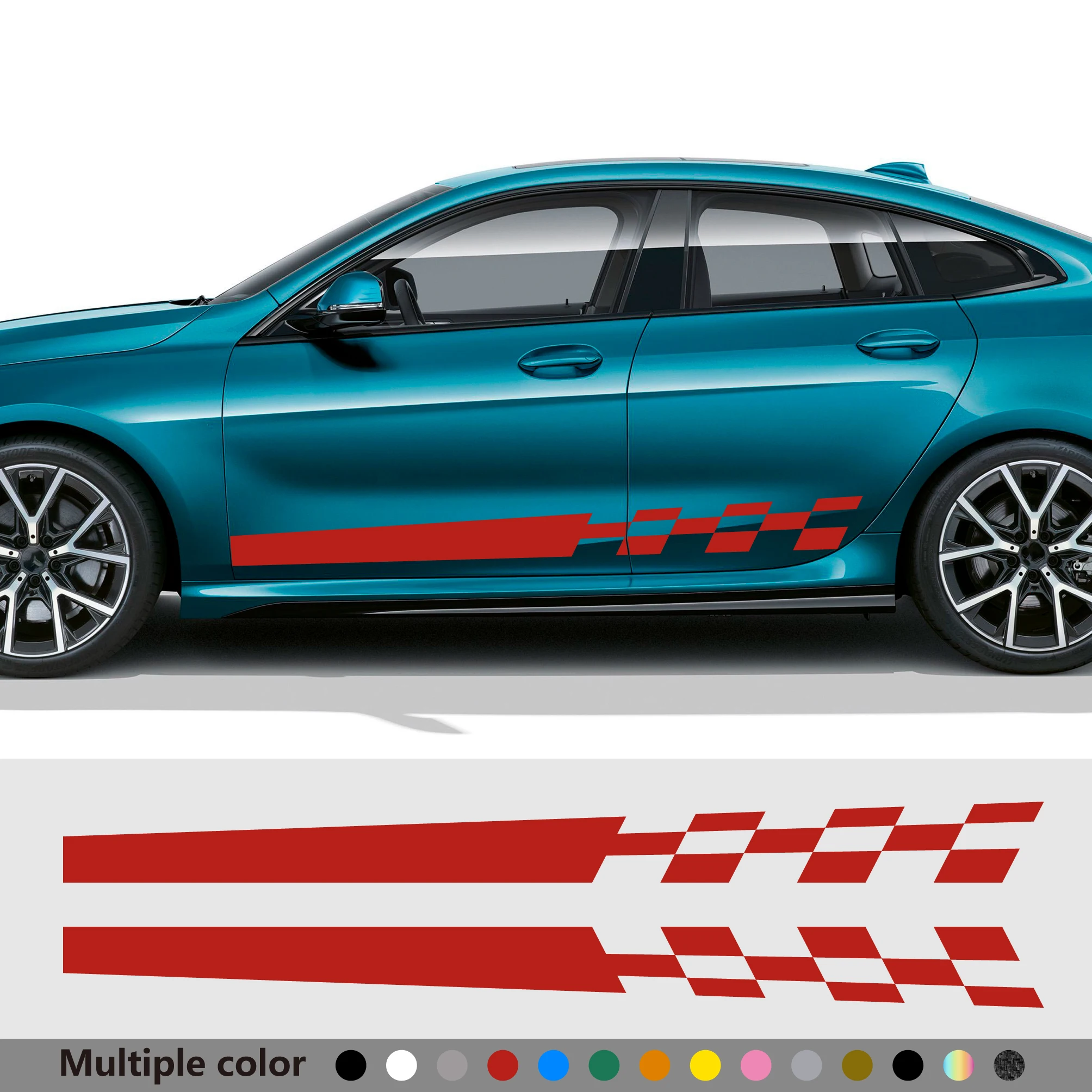 2PCS-Car-Side-Stripes-Stickers-Checkered-Vinyl-Film-Auto-Decoration ...