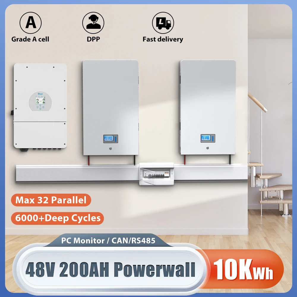 Power Wall 48v 200ah 100ah Lifepo4 Battery Pack 5kwh 10kwh Powerwall 6000 Cycle Solar Lithium ...