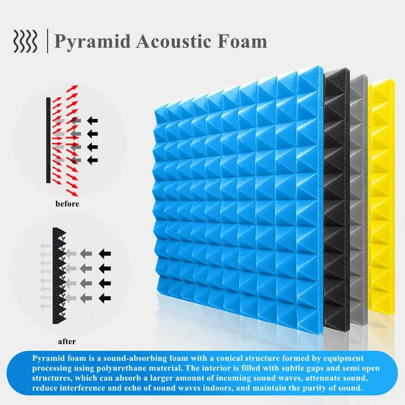 6Pack 50x50x5cm Studio Pyramid Acoustic Foam Soundproof Foam Sound ...
