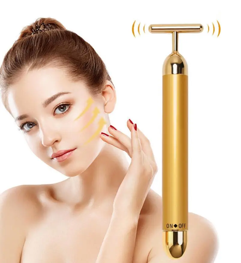 T-shaped Thin Face Artifact 24k Golden Vibrating Facial Massager - Face ...