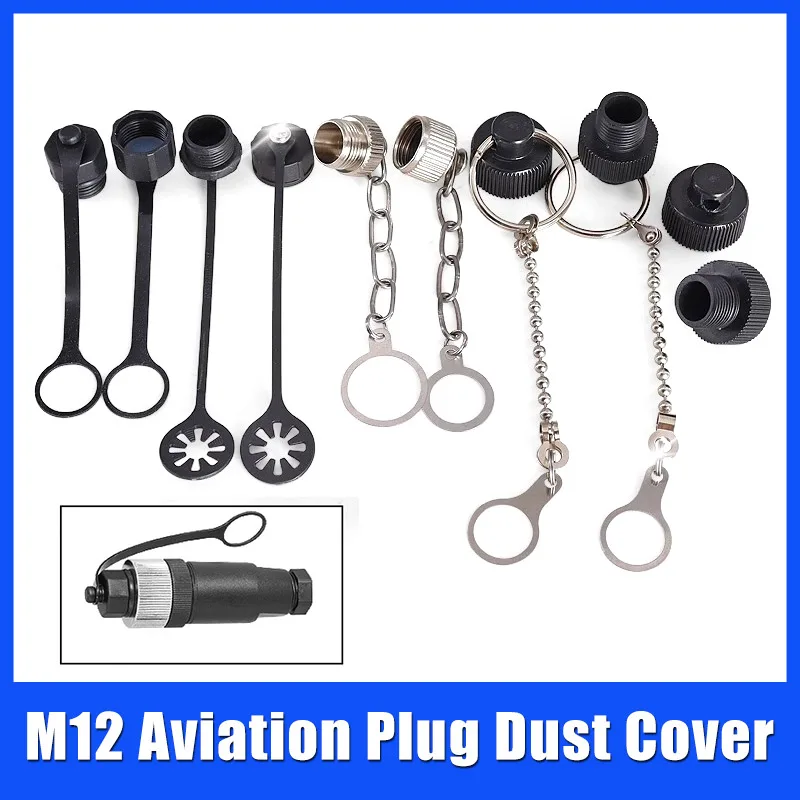 M12-Aviation-Plug-Socket-Dust-Cover-with-Chain-Male-Female-Plastic ...