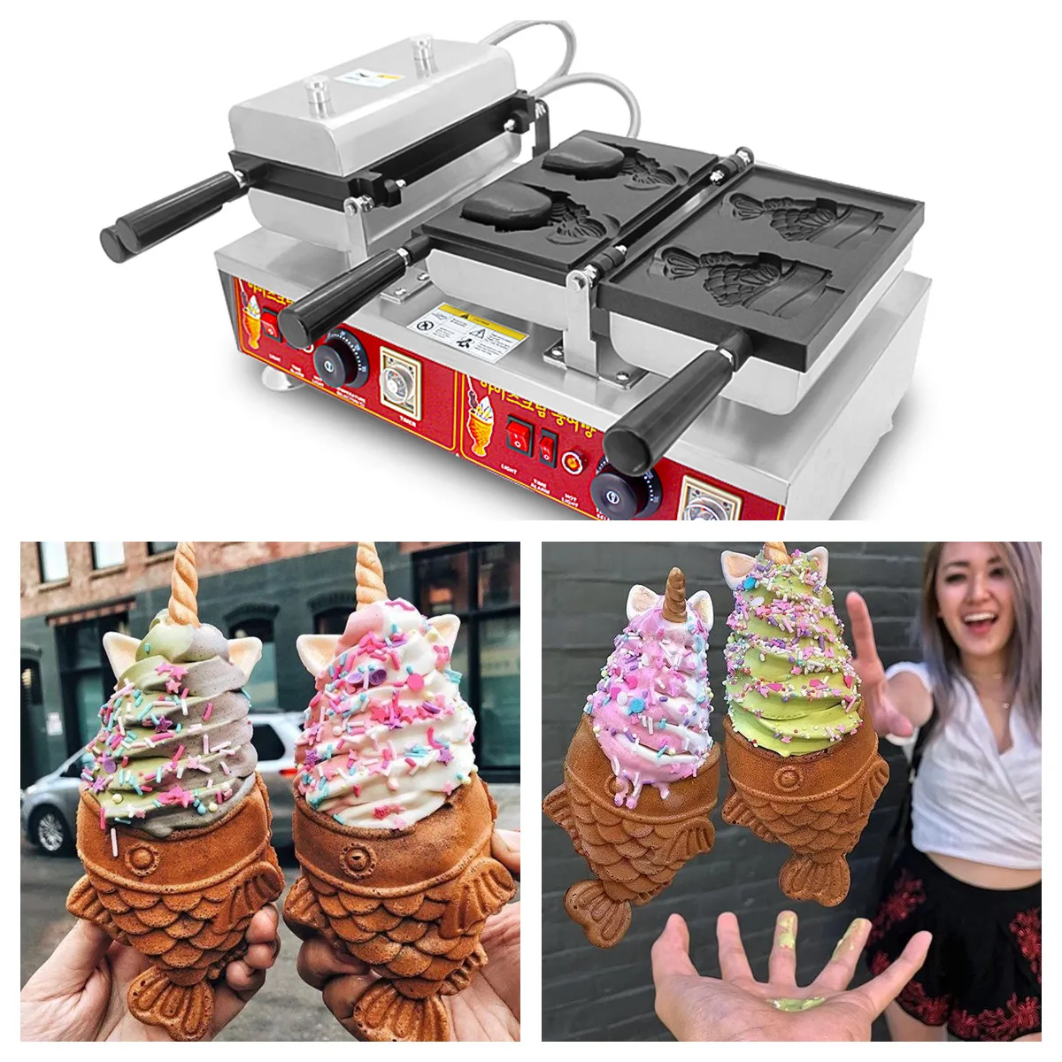 4PCS-Japanese-Ice-Cream-Taiyaki-Fish-Open-Mouth-Waffle-Maker-Machine ...