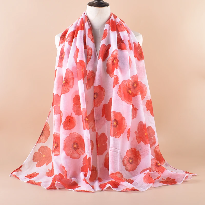 New Style Elegant Flower Print Women's Breathable Lightweight Scarf ...