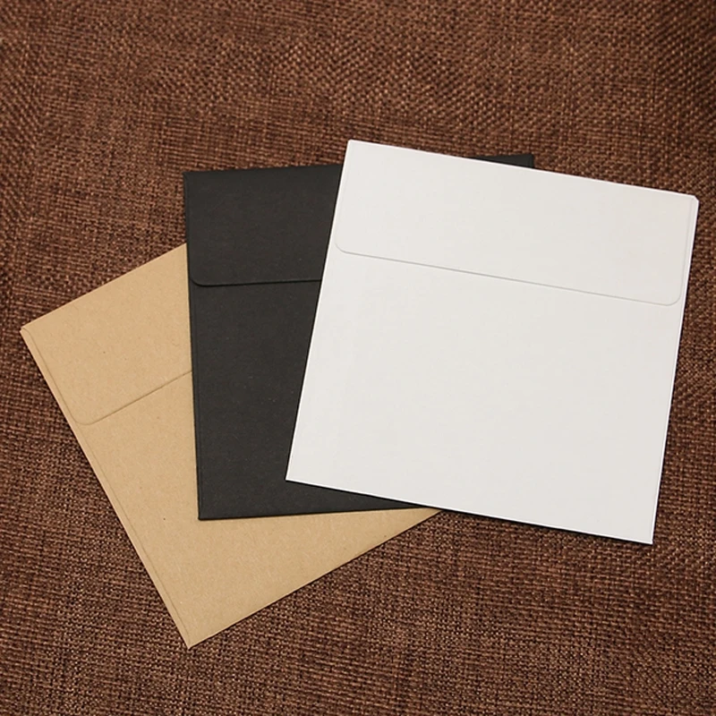 100pcs 10x10cm Kraft Paper Square Envelopes White & Black for Bank ...