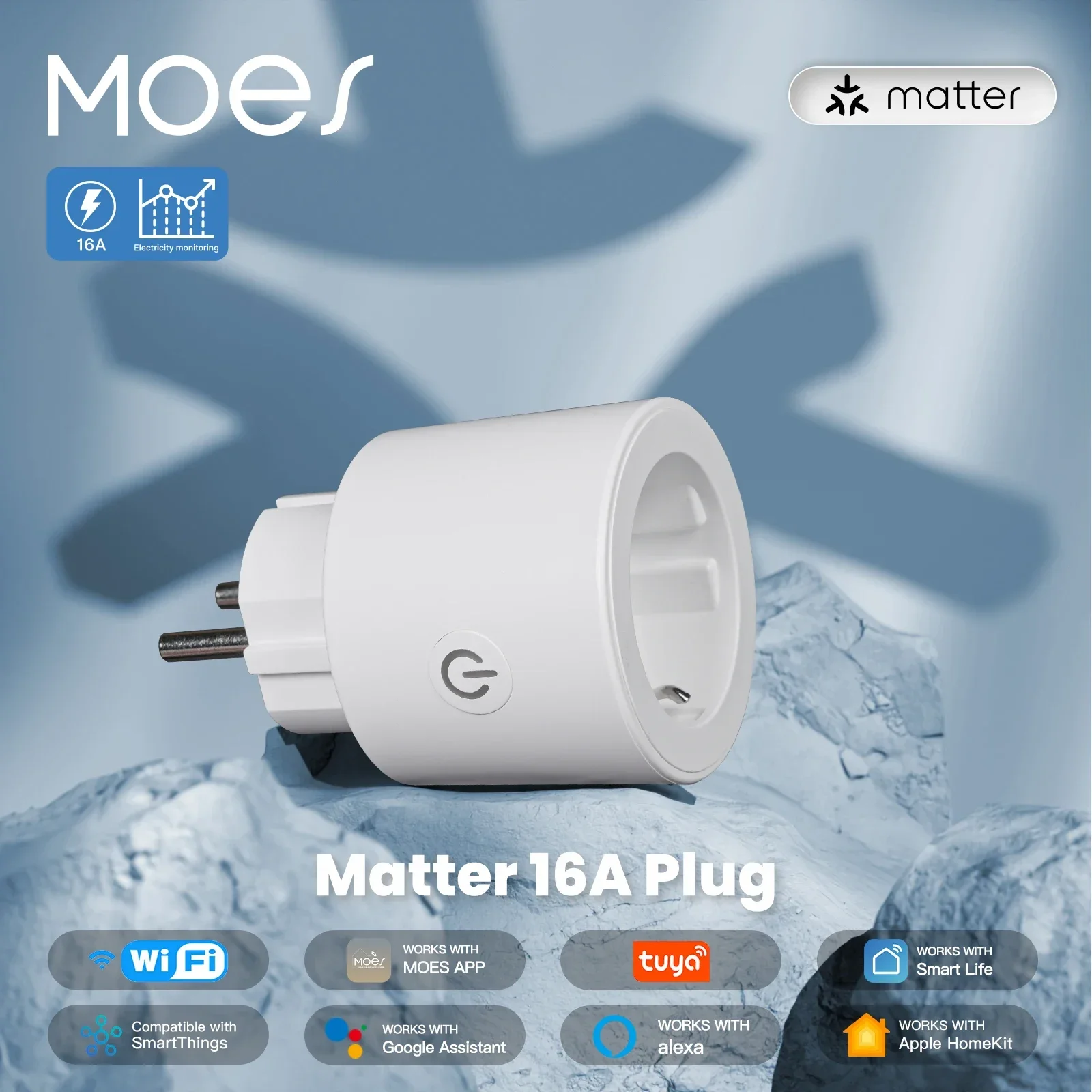 MOES Tuya Smart Matter Plug WiFi Socket 16A Outlet Power Monitor Remote ...
